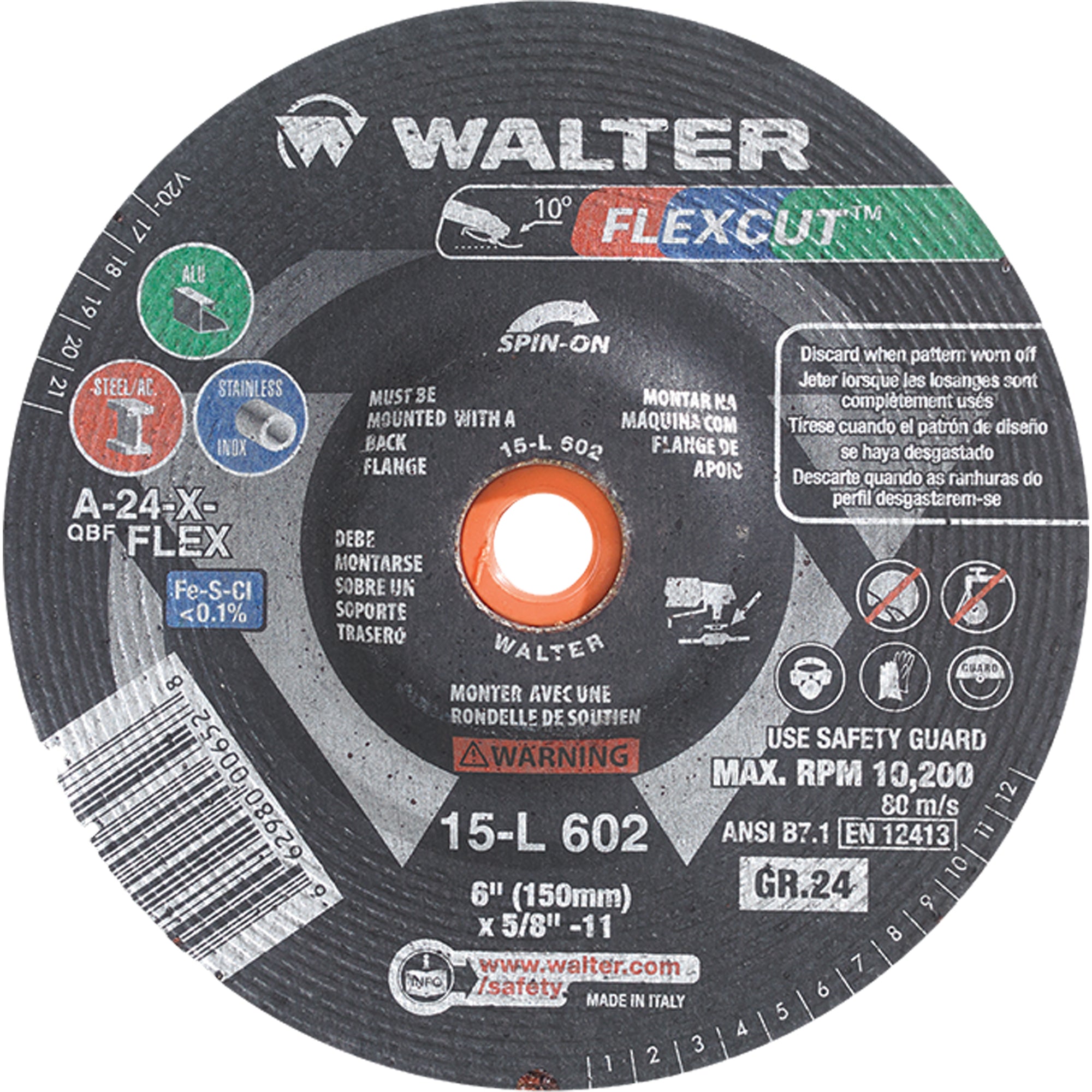 Walter FLEXCUT™ Blending Disc 6" x 5/8"-11 GR:24 Spin-on 15L602 - Sing ...